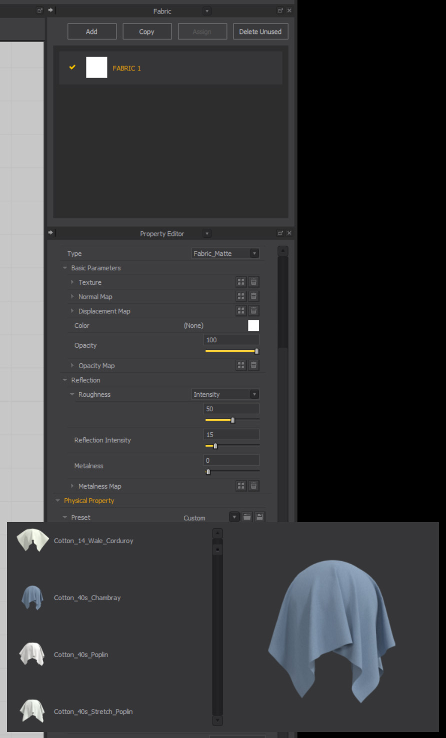 FABRIC PHYSICAL PROPERTIES: Physical Property Preset – Marvelous Designer