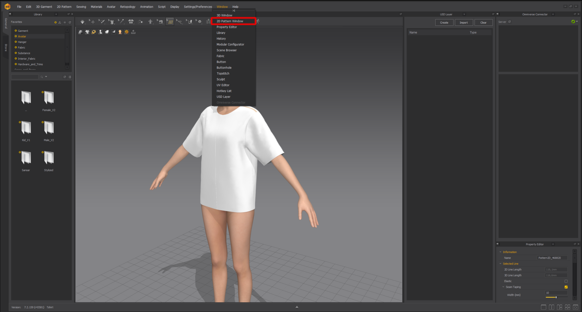 2D 패턴창 – Marvelous Designer